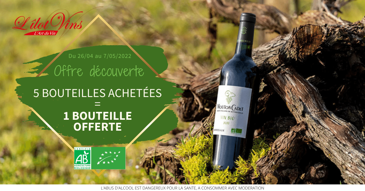 Offre découverte Vin Rouge Bio Mouton Cadet Millésime 2020 chez L'îlot ...